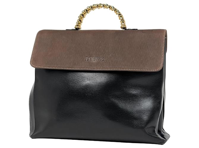 Sac à main Loewe Velázquez Logo Cuir Marron Noir ref.2818990 - Joli Closet