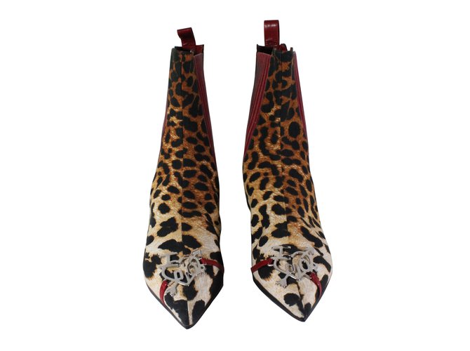 Christian Dior Ankle Boots Leopard print Leather Cloth ref.5779 - Joli ...