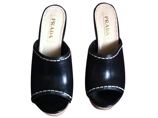 Prada Clogs Black Leather ref.12624 - Joli Closet