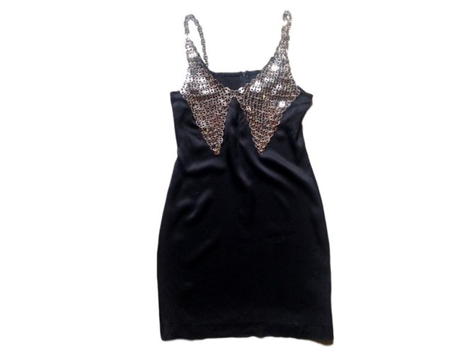 Paco Rabanne Robe Viscose Acetate Noir Métallisé ref.33535 - Joli Closet