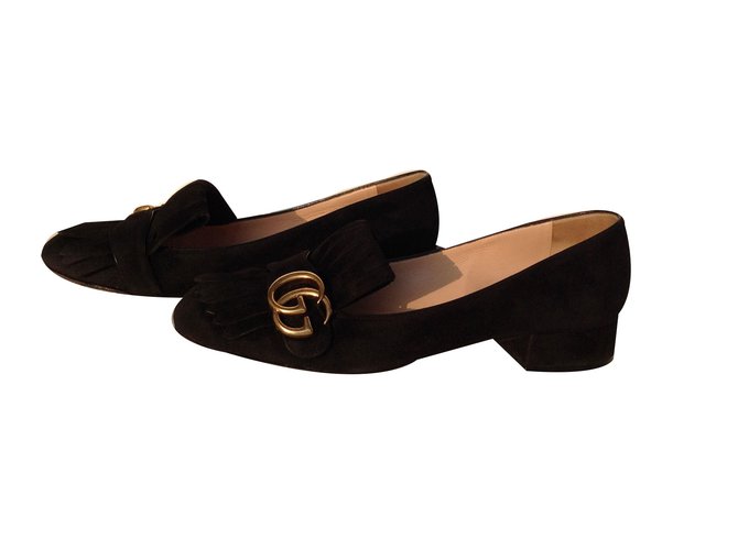 Gucci Mocassins Marmont Daim Noir ref.49294 - Joli Closet
