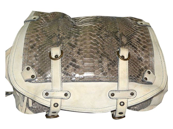 Abaco Handbags Cream Goatskin Python ref.53276 - Joli Closet