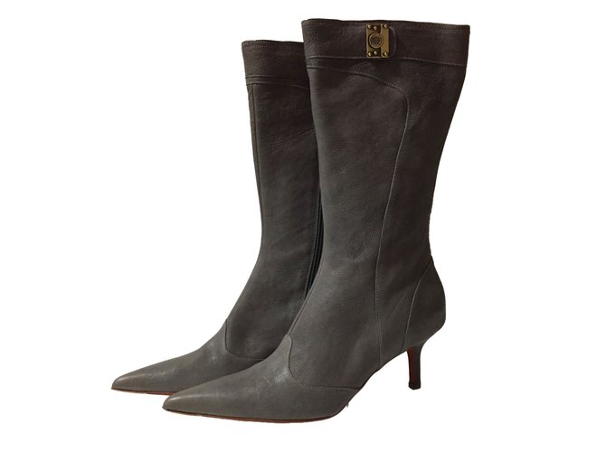A. Testoni Boots Grey Leather ref.JC57417 (Sold) - Joli Closet