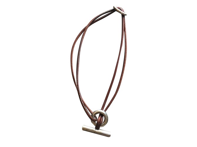 Hermès Ras le cou Cuir Marron foncé ref.63266 - Joli Closet