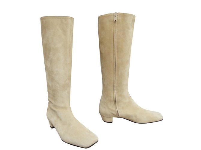 Robert Clergerie Bottes Daim Beige ref.65997 - Joli Closet