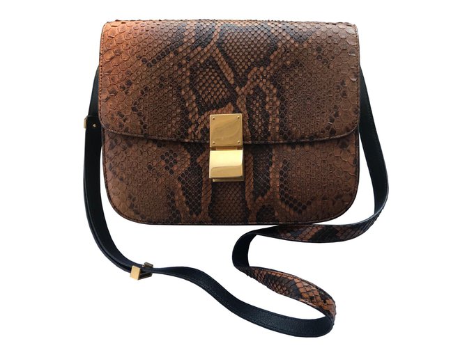 Céline Python Medium Classic Box Brown Exotic leather ref.80611 - Joli ...