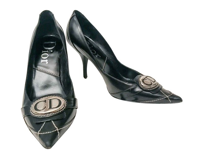 Christian Dior Talons Cuir Noir Blanc ref.107253 - Joli Closet