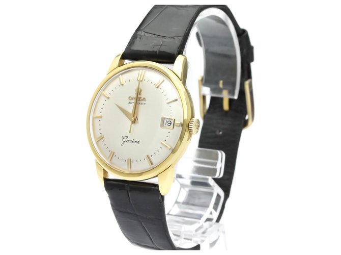 Omega Oméga Or 18K Or Jaune Geneve Automatique 14703 Cuir Métal Noir ...