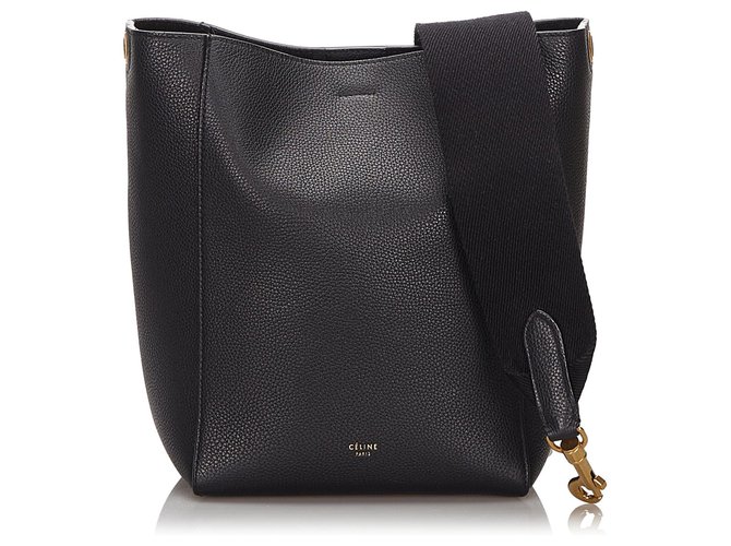 Céline Celine Black Small Leather Sangle Seau Pony-style calfskin ref ...