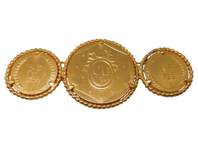 Brooch coin coins 1989 Vintage CHRISTIAN DIOR Golden Metal ref.157784 ...