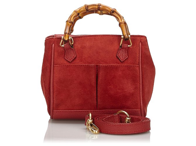 Gucci Cartable en daim de bambou rouge Suede Cuir ref.158770 - Joli Closet