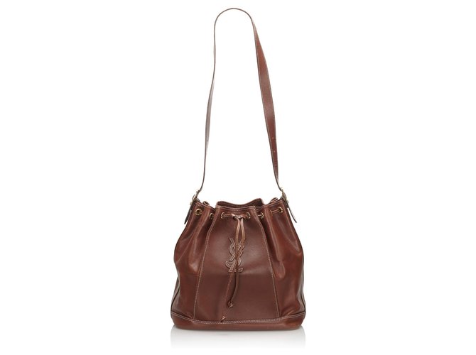 Yves Saint Laurent YSL Brown Leather Drawstring Bucket Bag Dark brown ...