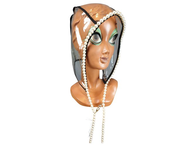 Maison Michel MICHEL pvc house rain hood and pearls CHANEL hat Black ...