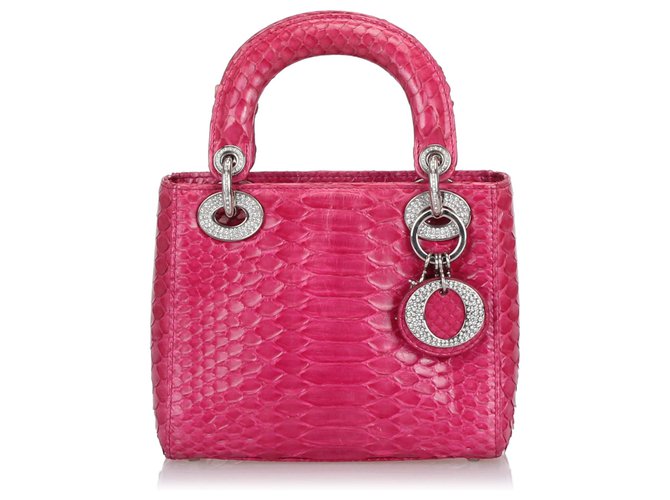 Dior Pink Mini Python Lady Dior Handbag Leather ref.193357 - Joli Closet