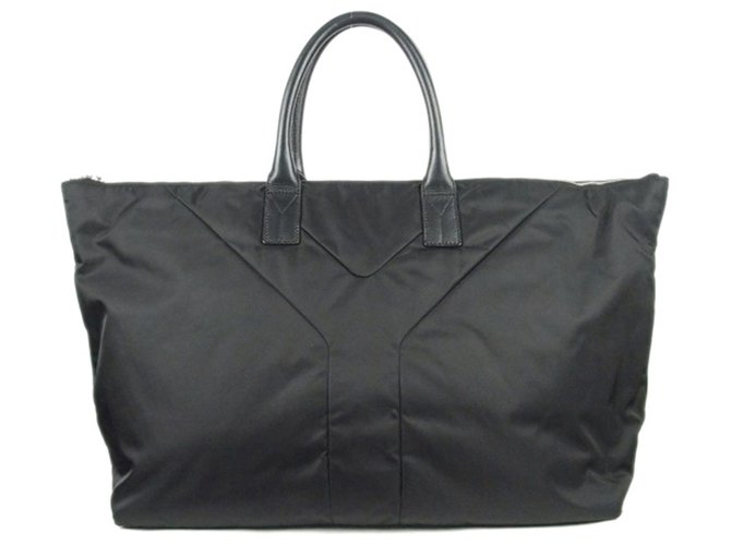 Yves Saint Laurent YSL Black Easy Nylon Weekender Blue Leather Pony ...