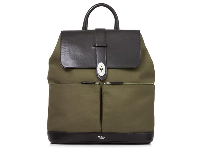 Mulberry Green Reston Nylon Backpack Black Dark green Leather Pony ...