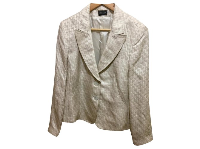Basler Blazer with structural pattern Beige Cream Silk Linen Acetate ...