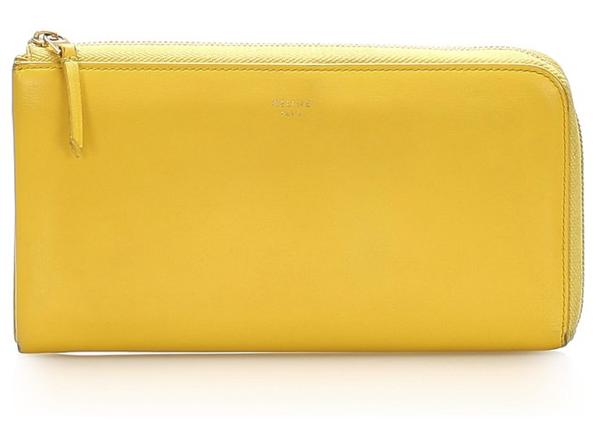 Céline Celine Yellow Zip Around Leather Long Wallet Pony-style calfskin ...