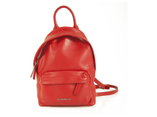 Givenchy Red Smooth calf leather Leather Logo Plaque Nano Backpack in ...