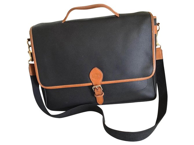 Longchamp Sacoches Cuir Toile Noir Cognac ref.JC326461 (Vendu) - Joli ...