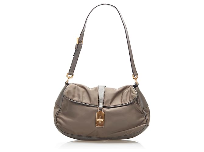 Prada Brown Tessuto Shoulder Bag Leather Pony-style calfskin Nylon ...