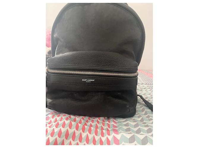 Yves Saint Laurent YSL Black City Leather Backpack Nylon Cloth ref ...