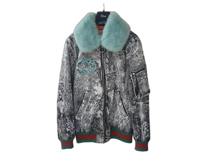 Gucci Host Graffiti Graue Bomberjacke Gr.42 Mehrfarben Leinwand ref ...