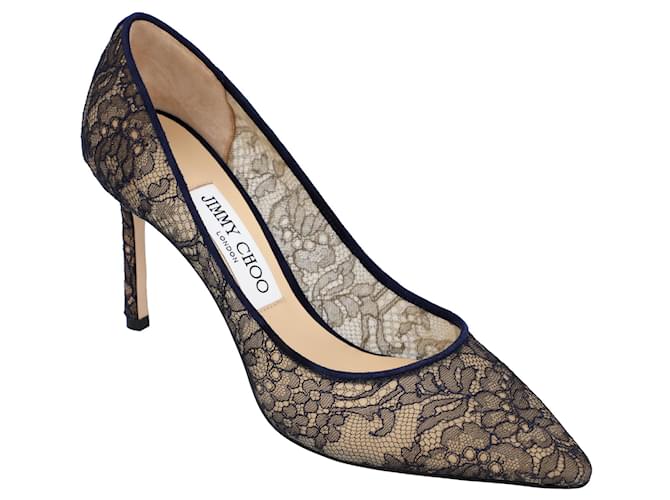 Jimmy Choo Romy pumps in navy lace Blue Leather ref.372881 - Joli Closet