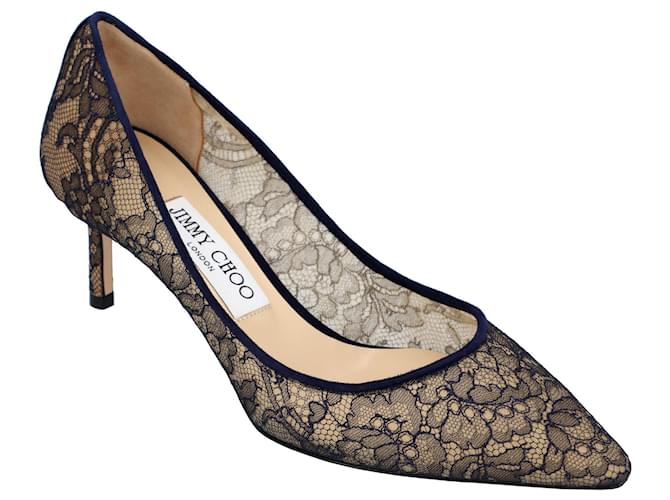 Jimmy Choo Romy pumps in navy lace Blue Leather ref.372973 - Joli Closet