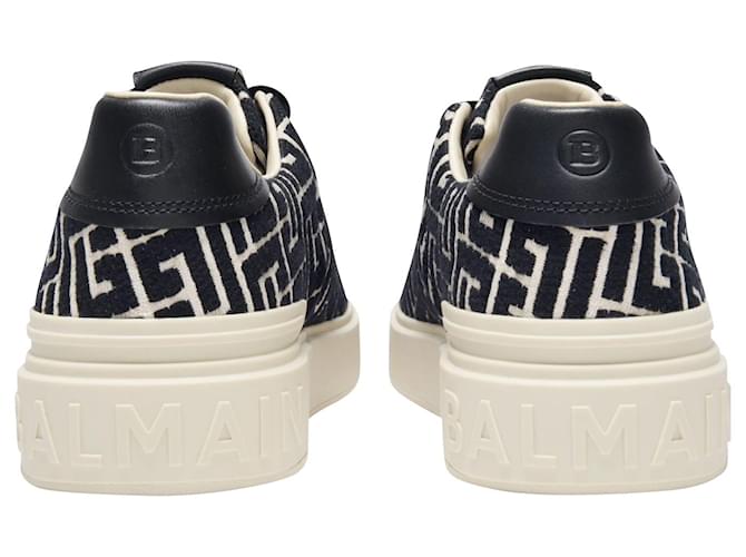 Balmain B Court Sneakers in Black and Ivory Monogram Canvas Cloth ref ...