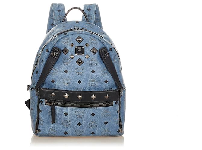 MCM Blue Visetos Stark Leather Backpack Black Pony-style calfskin ref ...