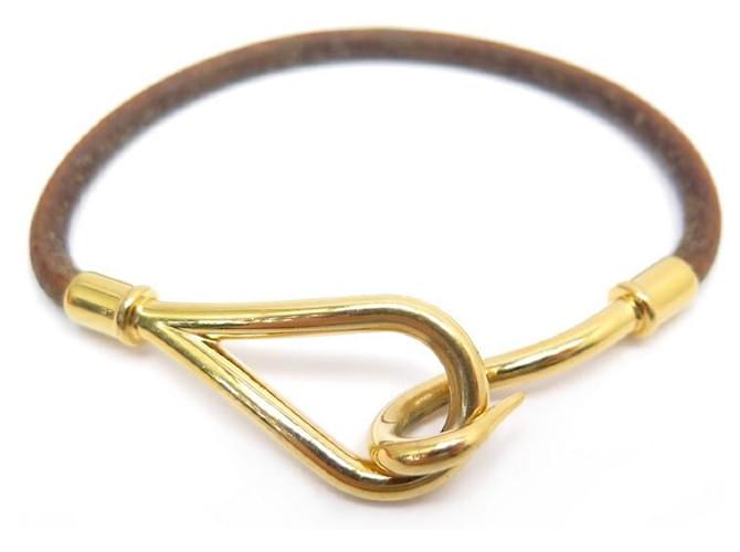 Hermès Hermes Jumbo-Armband 17 CM VERGOLDETES BRAUNBRAUNES LEDERJEWEL ...