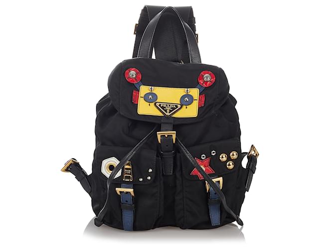 Prada Black Tessuto Robot Backpack Multiple colors Leather Pony-style ...