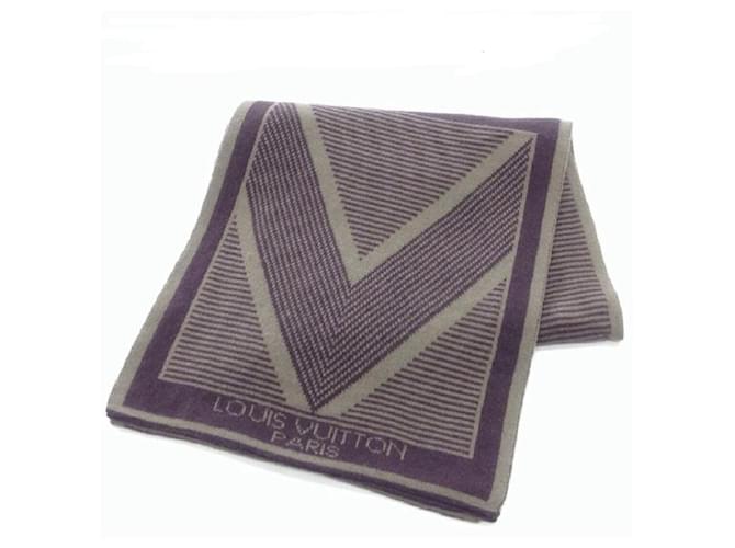 [Usado] LOUIS VUITTON V Logo Border Cashmere Silenciador Marrón Castaño ...