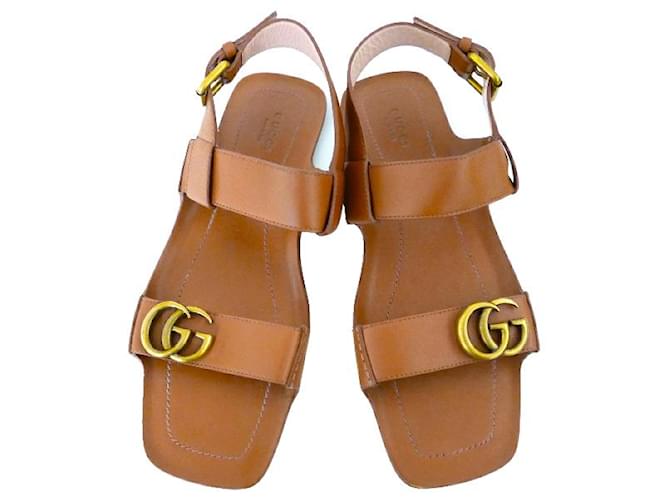 Sandales Gucci Sonique GG Cuir Caramel ref.443350 - Joli Closet