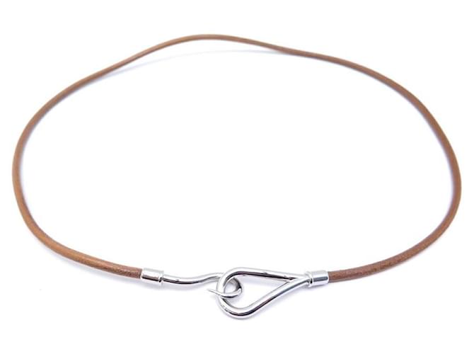 Hermès NEW NECKLACE HERMES JUMBO BROWN LEATHER & PALLADY STEEL TRIPLE ...