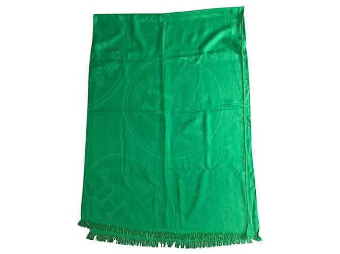 Hermès Hermes New Libris Stola Green Silk Cashmere ref.465938 - Joli Closet