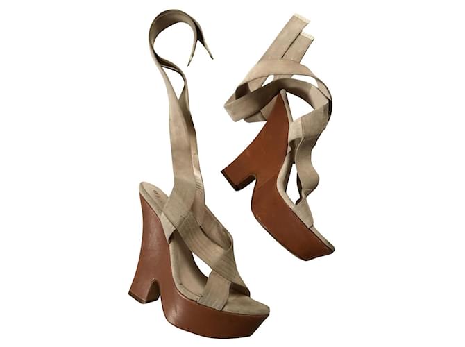 Céline Celine high wedges with straps Beige Suede ref.466220 - Joli Closet