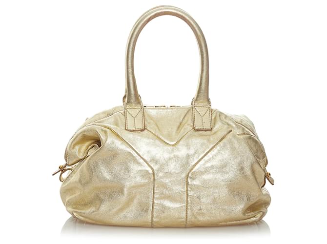 Yves Saint Laurent YSL Silver Easy Y Leather Tote Bag Silvery Pony ...