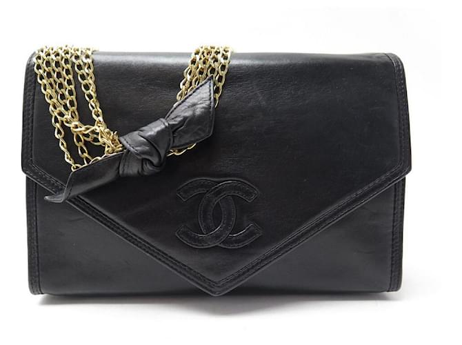 VINTAGE CHANEL HANDBAG POUCH LOGO CC KNOT CROSSBODY LEATHER HAND BAG ...