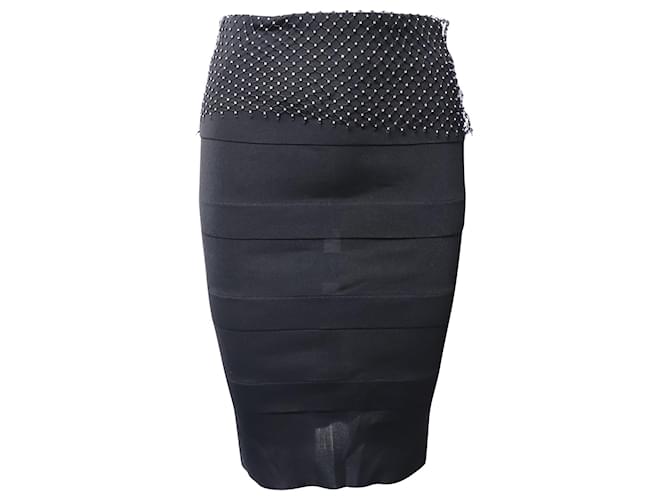 Balmain Crystal-Embellished Pencil Skirt in Black Viscose Cellulose ...