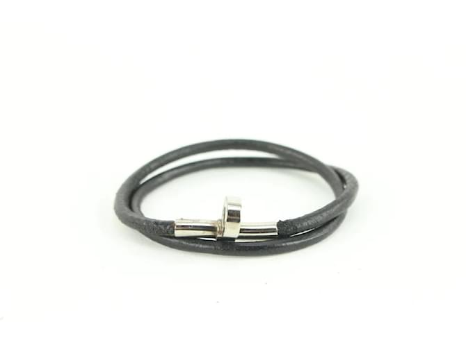 Hermès Herm s Silver x Black Leather String Bracelet (Sold) - Joli Closet