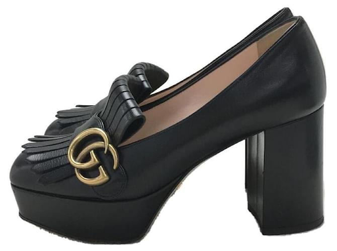 GUCCI doublé G / Logo GG / frange / escarpins / 35 / Cuir noir ref ...