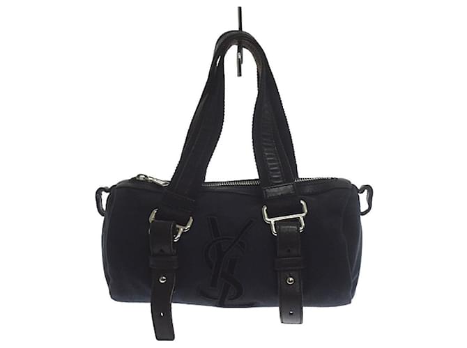 [Occasion] YVES SAINT LAURENT Mini Boston Toile Cuir Noir Marine ...