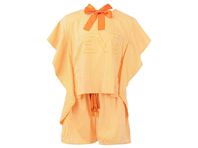 Fendi Pinstripe Ruffle Set Orange Cotton ref.527145 - Joli Closet