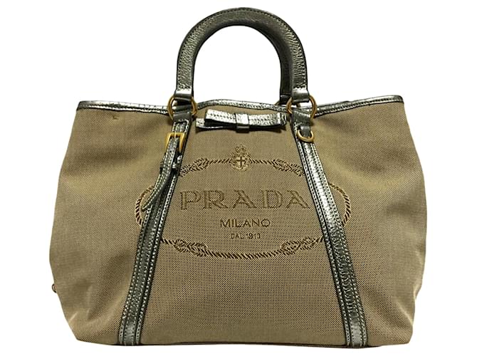 Prada Brown Jacquard Logo Canvas Satchel Black Leather Cloth Pony-style ...