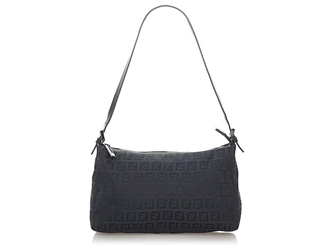 Fendi Black Zucchino Canvas Schultertasche Schwarz Leder Leinwand ...