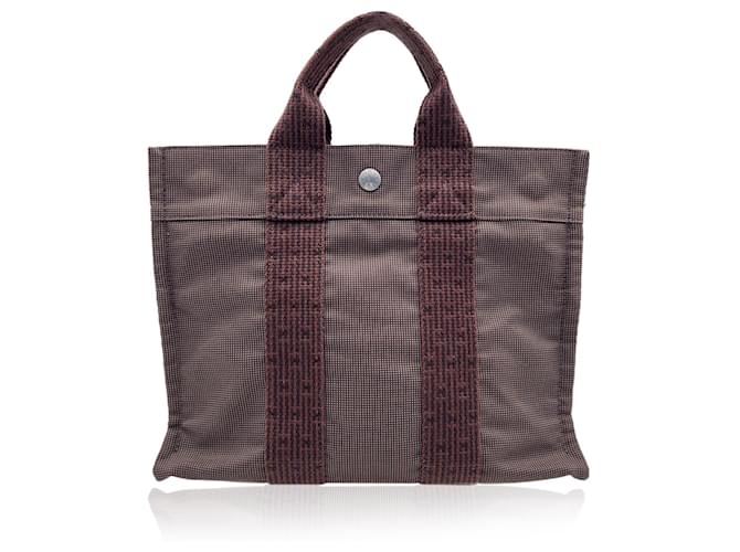 Hermès Hermes Paris Brown Canvas Herline Her Line PM Tote Handbag Cloth ...