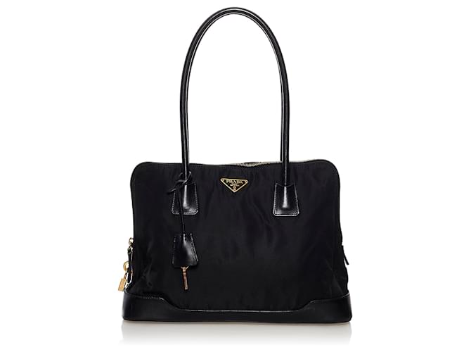 Prada Black Tessuto Tote Bag Leather Pony-style calfskin Nylon Cloth ...