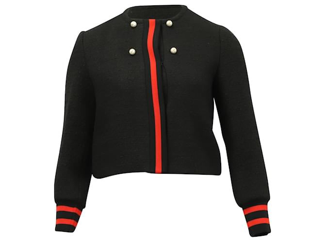 Maje Voltali Veste Courte en Tweed Rayé en Laine Noire ref.553466 ...